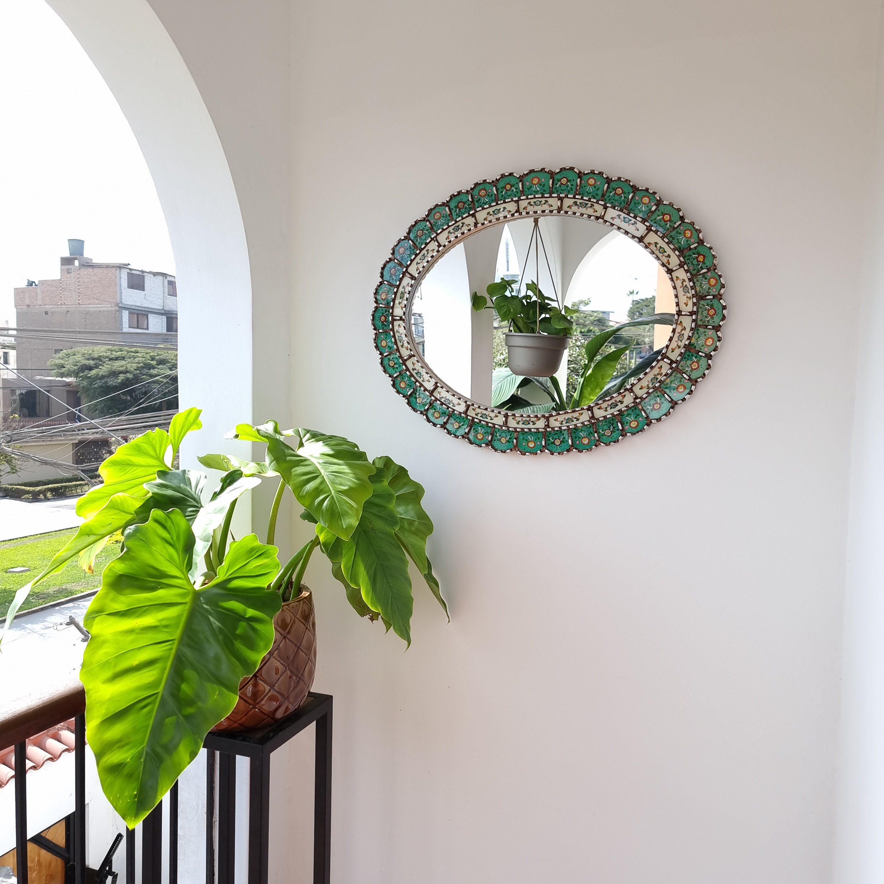Beautiful Turquoise Mirror 70cm Oval -interior Decoration - Wall Mirror ...