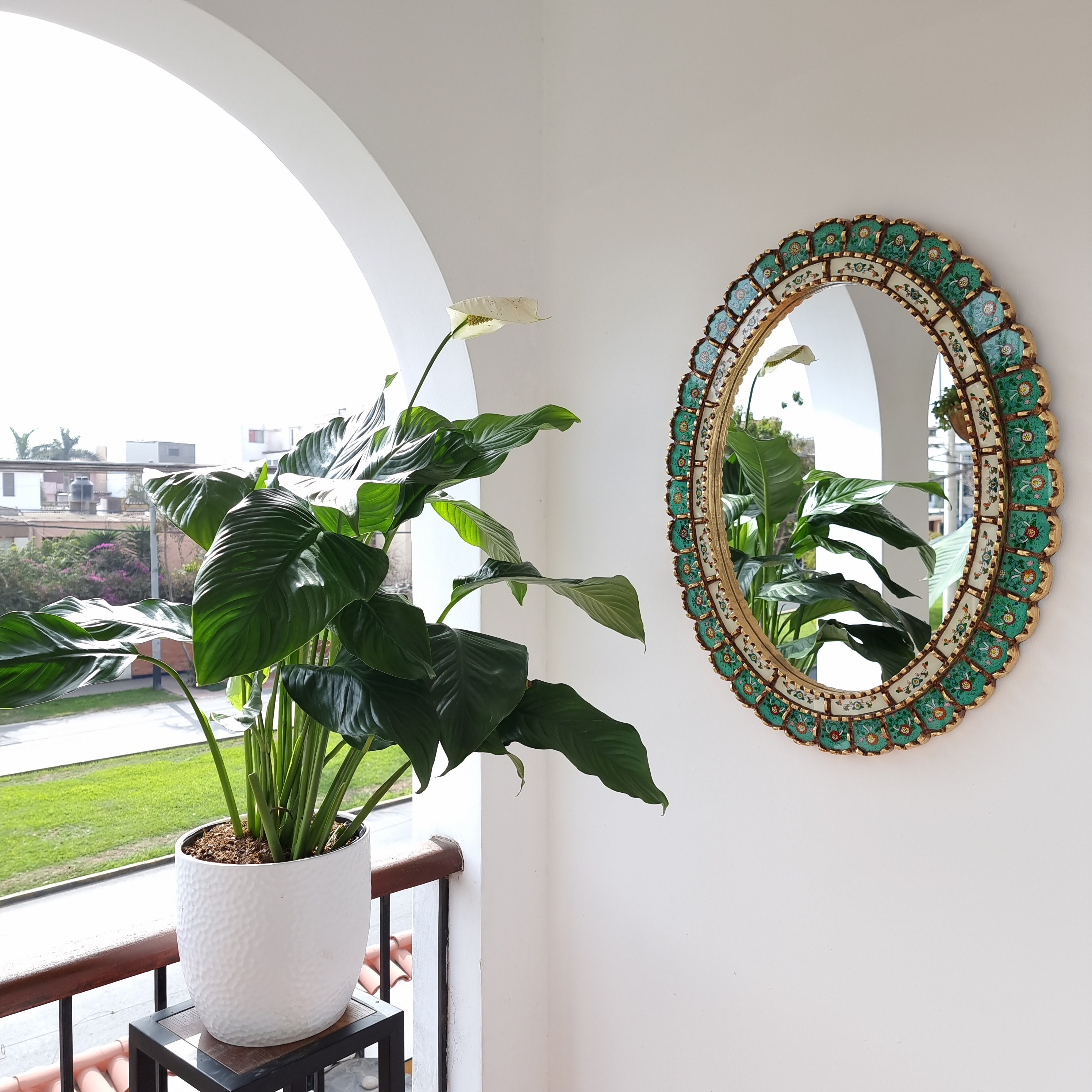 Beautiful Turquoise Mirror 70cm Oval Gold - Interior Decoration - Wall ...