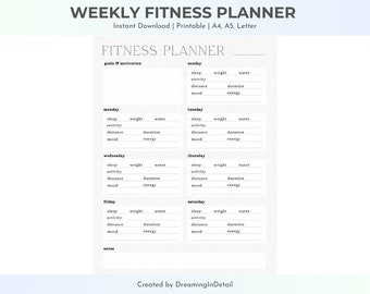 Workout Planner, Printable Planner, Fitness Journey, Weekly Planner ...