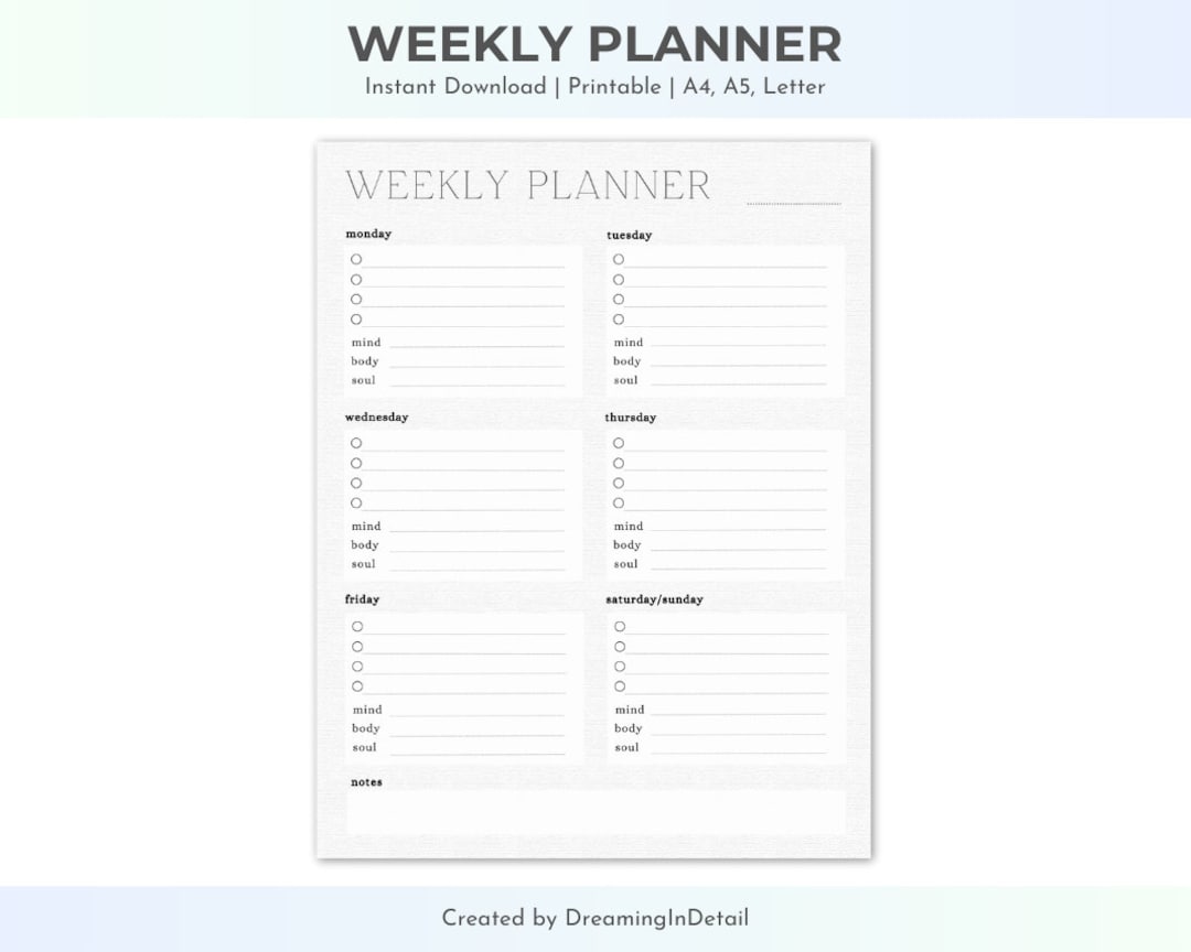 Weekly Planner Digital Download - Etsy