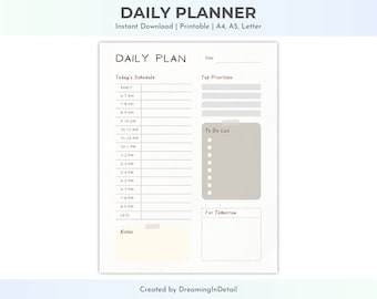 Daily Planner Printable, Instant Download, Daily Schedule PDF - Etsy
