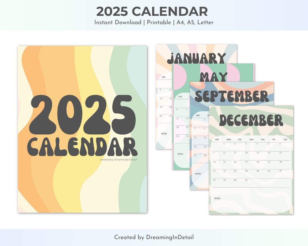 2025 Calendar, Monthly Planner, Retro, Digital Download - Etsy