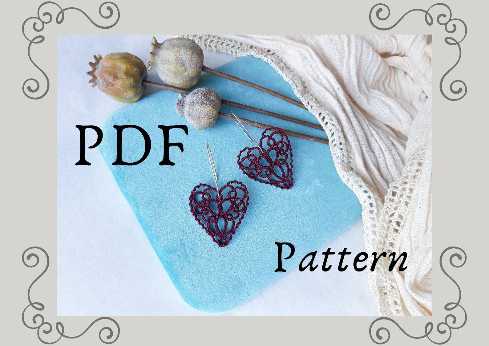 Tatting Heart Pattern, Frivolite Lace Earrings Tutorial, Digital ...