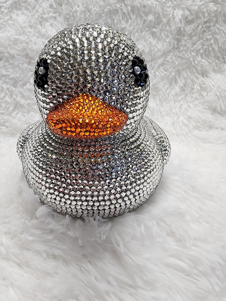 Custom Bling Glitter All Glass Rhinestone Jumbo Duck Car Decor Silver ...