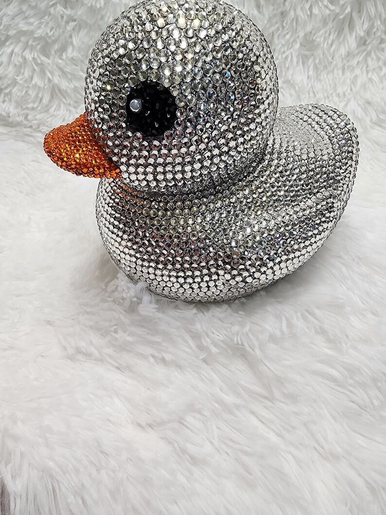 Custom Bling Glitter All Glass Rhinestone Jumbo Duck Car Decor Silver ...