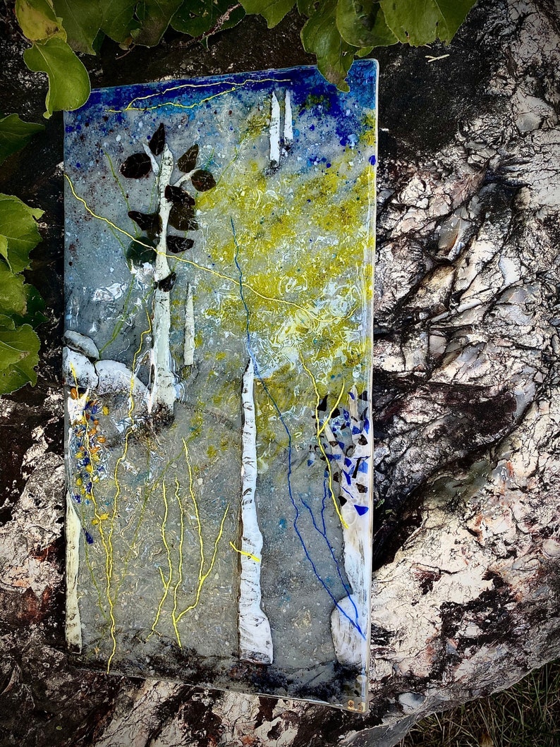 Trees Fused Glass Art Unique Wall Panel Fall Theme Autumn - Etsy