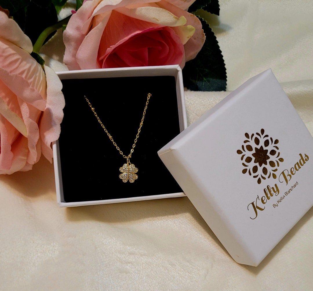 14k Gold Plated Clover Necklace, Four Leaf Clover Necklace, Lucky Leaf ...