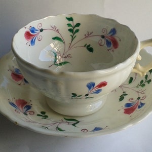 Hand-painted Creamware Cup & Saucer - Etsy