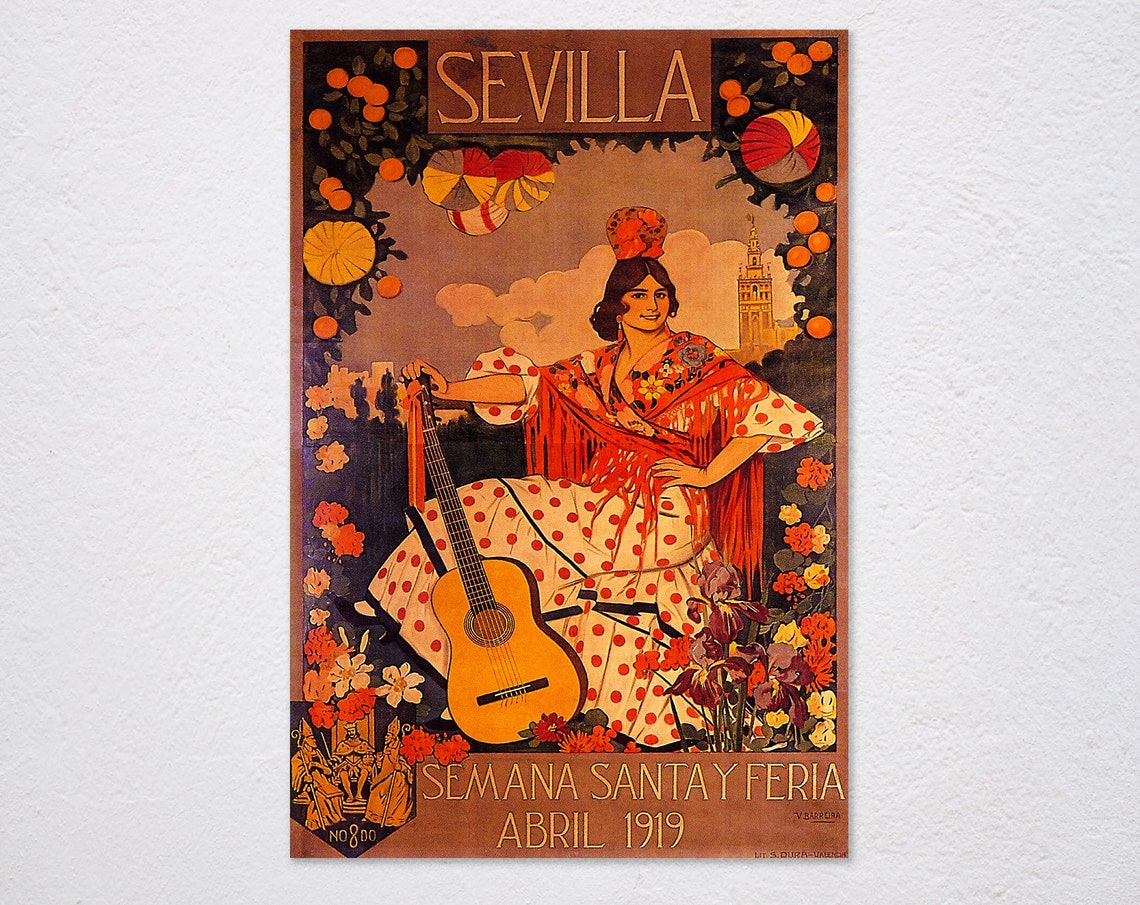 Sevilla 1919 Seville Holy Week Fair Spanish Woman With Guitar - Etsy
