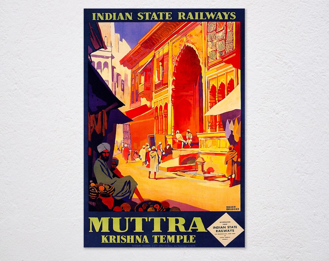 India Muttra Krishna Temple Mathura Tourism Travel Vintage Retro Poster ...