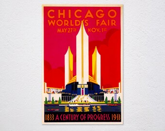 Chicago World's 1833-1933 A Century of Progress Vintage Travel Poster ...