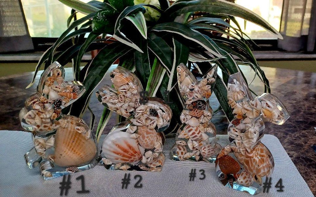 Seashell Resin Bunny, Rabbits, Plant Accessories, Easter and Spring ...