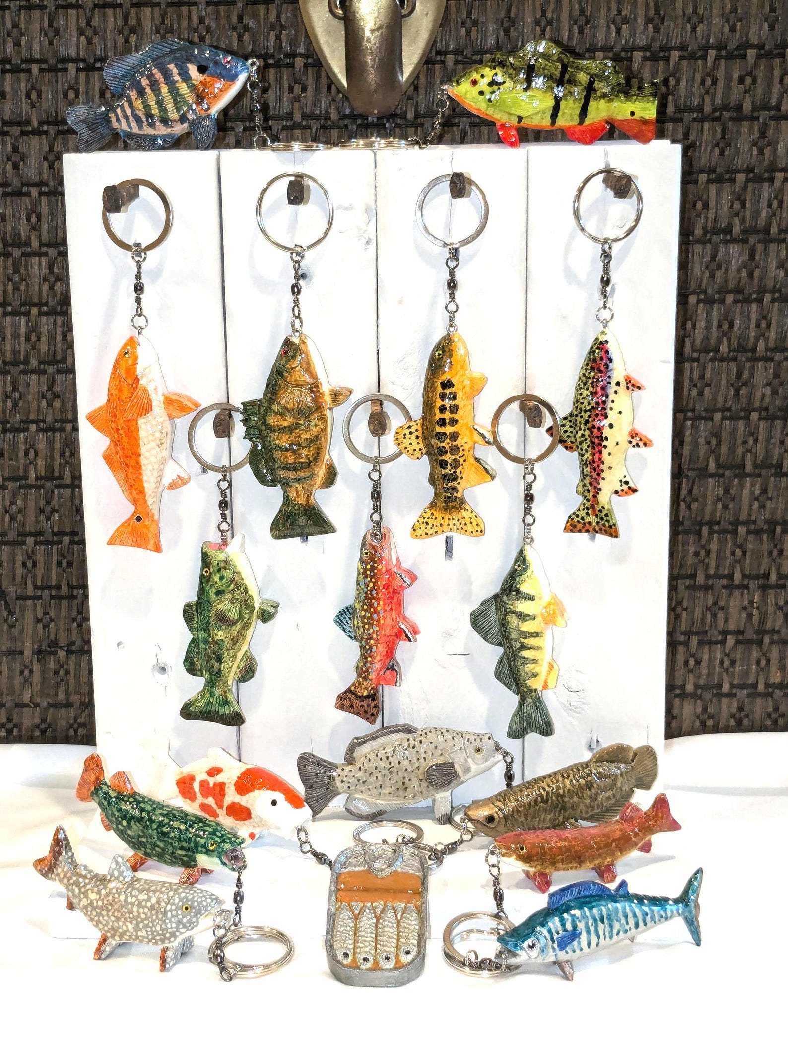 Hand Carved Artisan Fish Keychain – Wooden Fishing Gift, Trout Key Ring ...