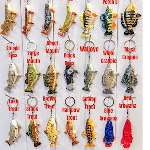 Hand Carved Artisan Fish Keychain – Wooden Fishing Gift, Trout Key Ring ...