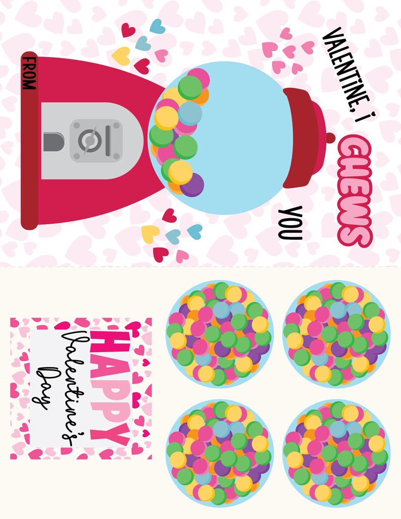 Gumball Machine Valentines: Bubble Gum Tape Printable (PDF Download) - Etsy