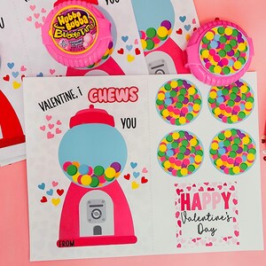 Gumball Machine Valentines, Bubble Gum Tape, Valentine's Day Printable ...