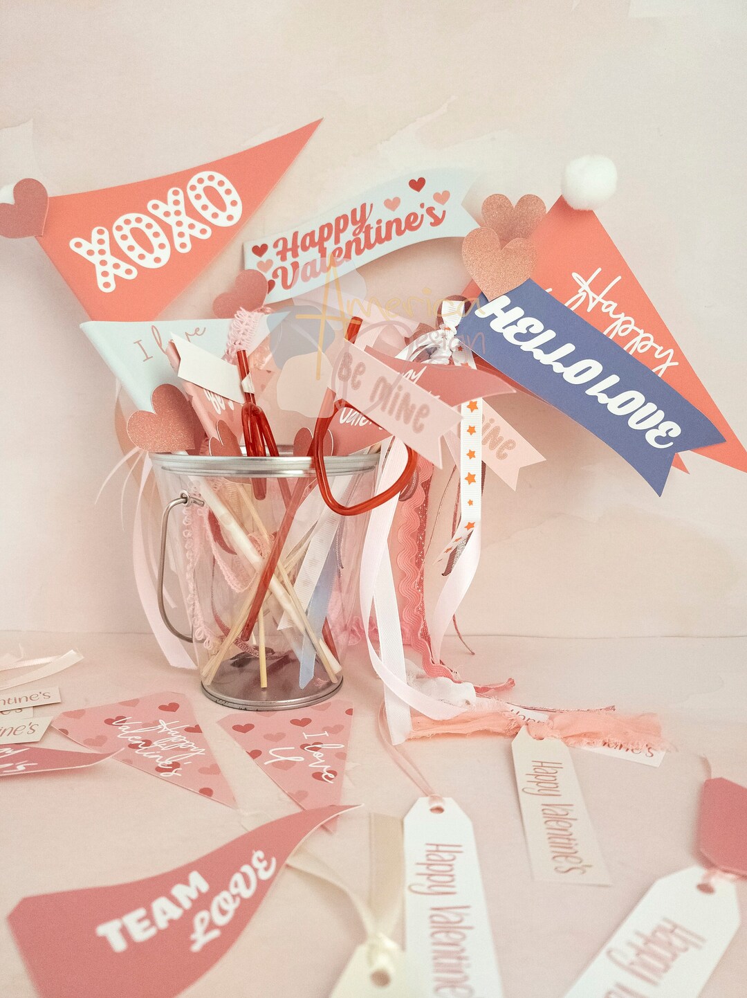 Valentine's Day Pennant Flag Printable / Valentine Flags/ Instant ...