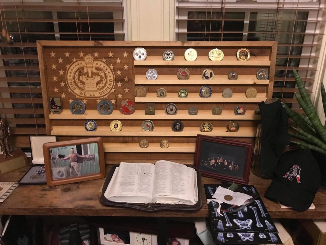 Wood Flag Challenge Coin Holder Display With Custom Emblem/image in the ...