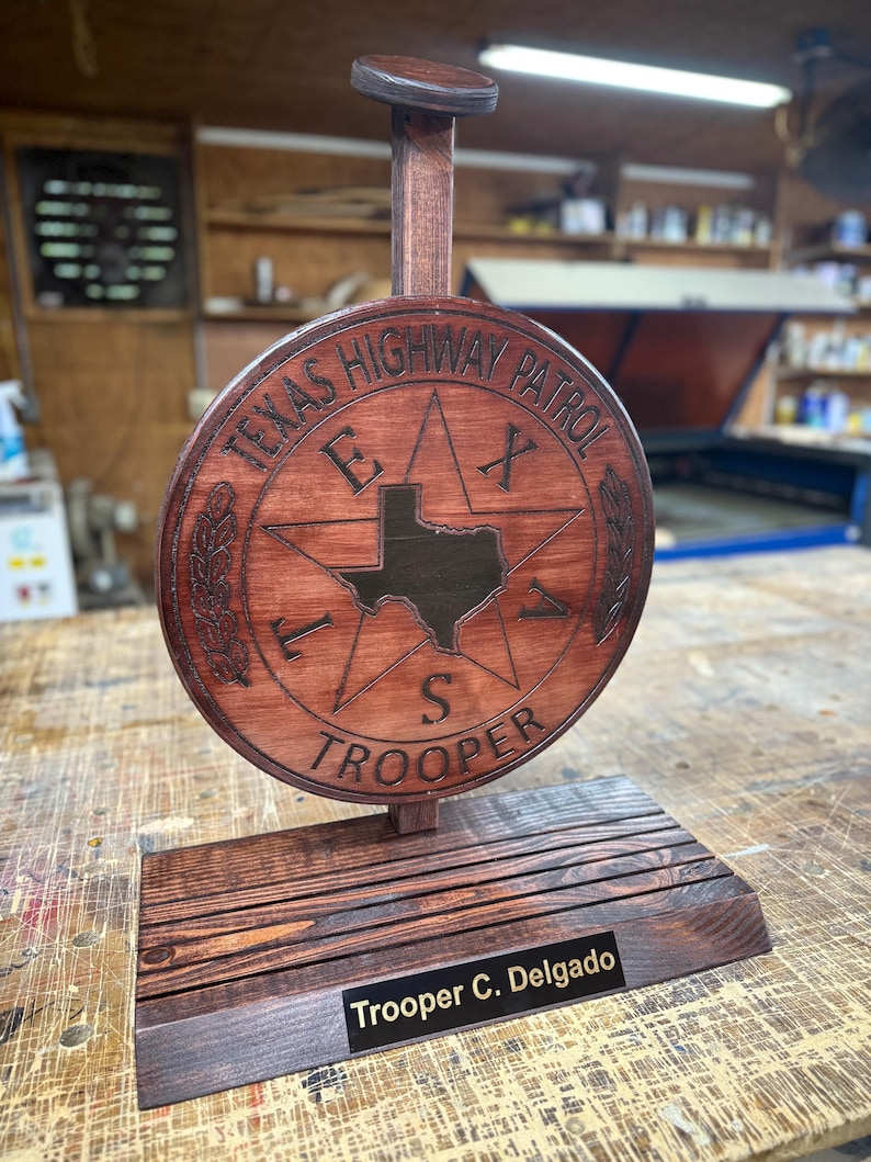 Custom Wood State Trooper Hat Stand, Badge & Coin Display - Etsy