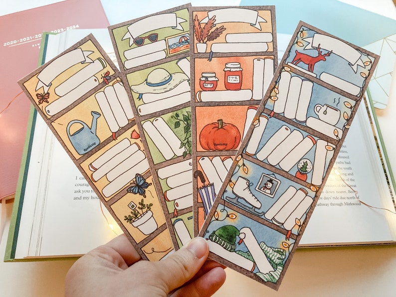 Bookshelf Bookmark | Reading Log Bookmark | 4 Colors/seasonal Designs ...