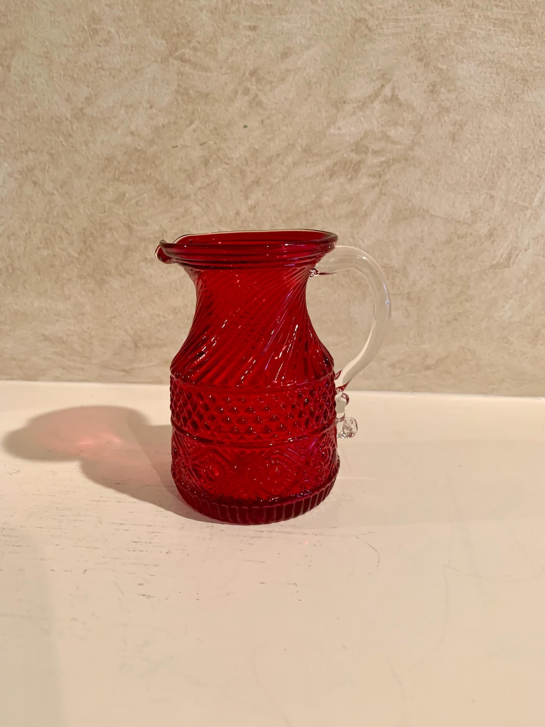 Vintage Pilgrim Cranberry Glass Pitcher - Etsy
