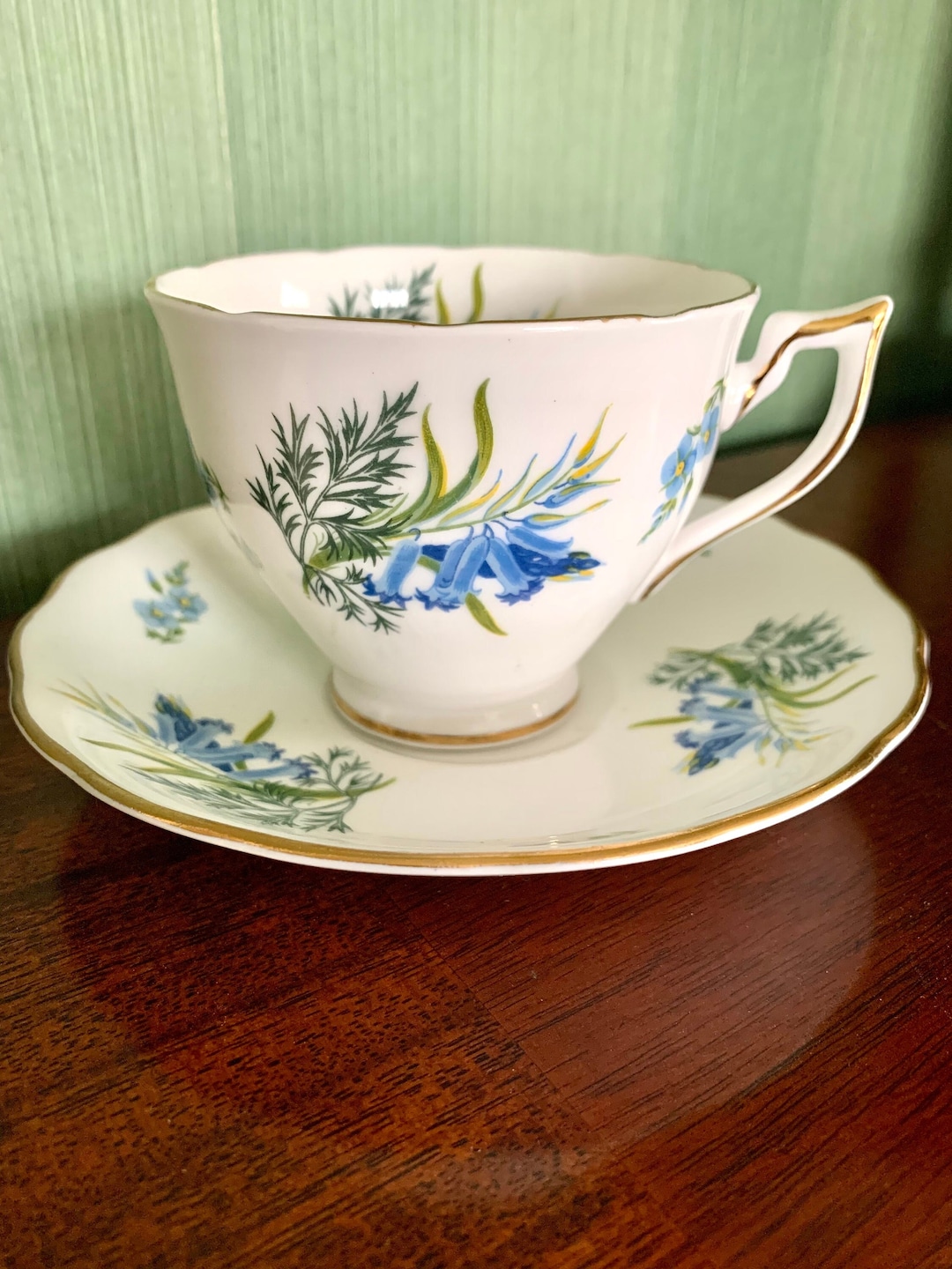 Vintage Blue and White Cup and Saucer - Etsy