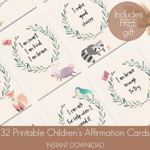 Printable Affirmation Cards for Kids 32 Motivational Cute - Etsy