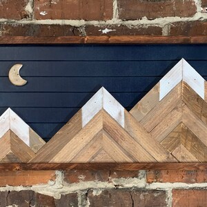 Rustic Navy Background W/ Moon Rustic Mountain Wood Wall - Etsy