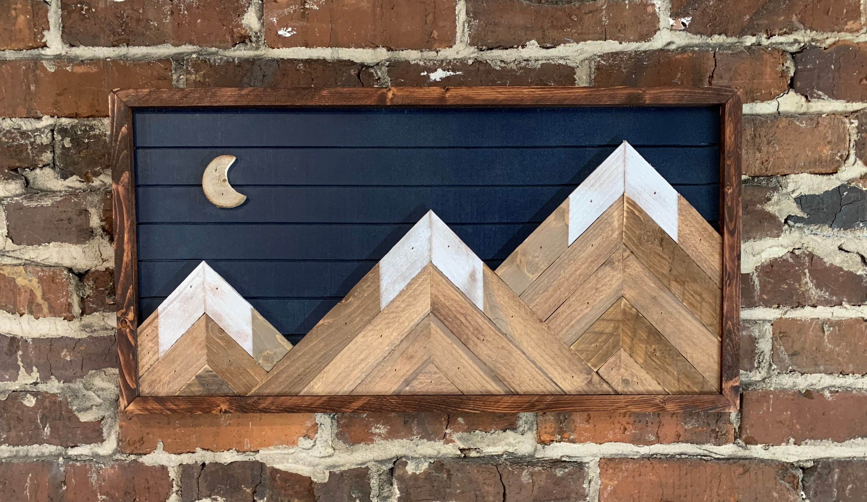 Rustic Navy Background W/ Moon Rustic Mountain Wood Wall - Etsy