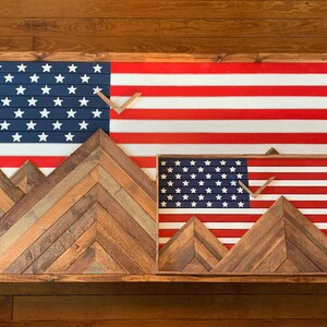 Rustic American Flag Mountain Wood Wall Art - Wall Decor - Rustic Flag ...