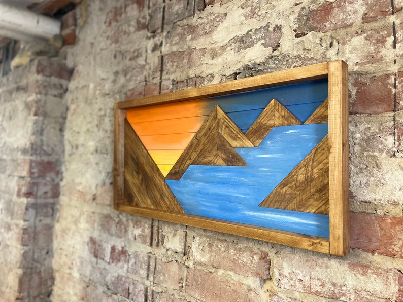 Rustic Light Blue Water Rustic Mountain Art - 12" X 24" - Wall Decor ...