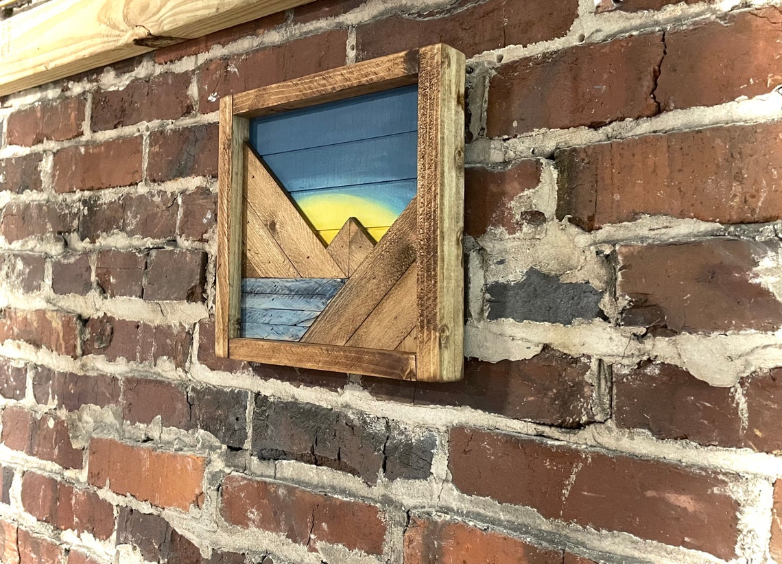 Blue Sky Sunrise/sunset - Rustic Mountain Wood Wall Art With Water ...