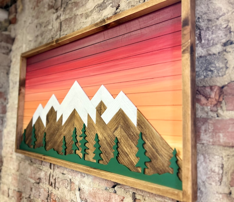 Rustic Sunset With Trees- Rustic Mountain Wood Wall Art-wall Decor ...