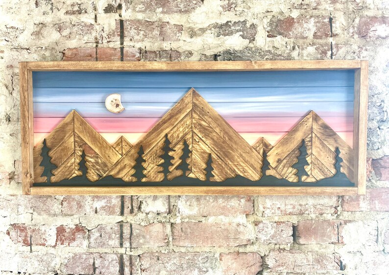 Rustic Multicolor Background W/ Moon & Trees Rustic Mountain - Etsy