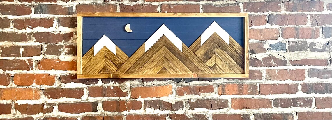 Rustic Navy Background W/ Moon Rustic Mountain Wood Wall - Etsy