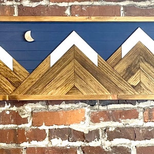 Rustic Navy Background W/ Moon - Rustic Mountain Wood Wall Art-wall ...