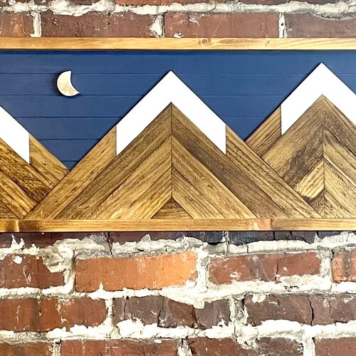 Rustic Navy Background W/ Moon Rustic Mountain Wood Wall - Etsy
