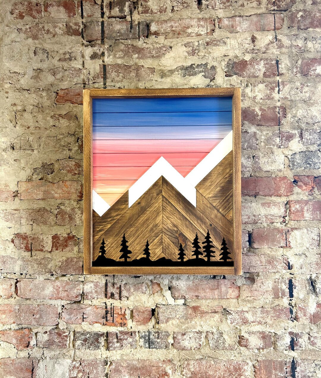 Murphy Shelves Mountain Sunset W/ Trees Rustic Cabinet Art Murphy Bar ...
