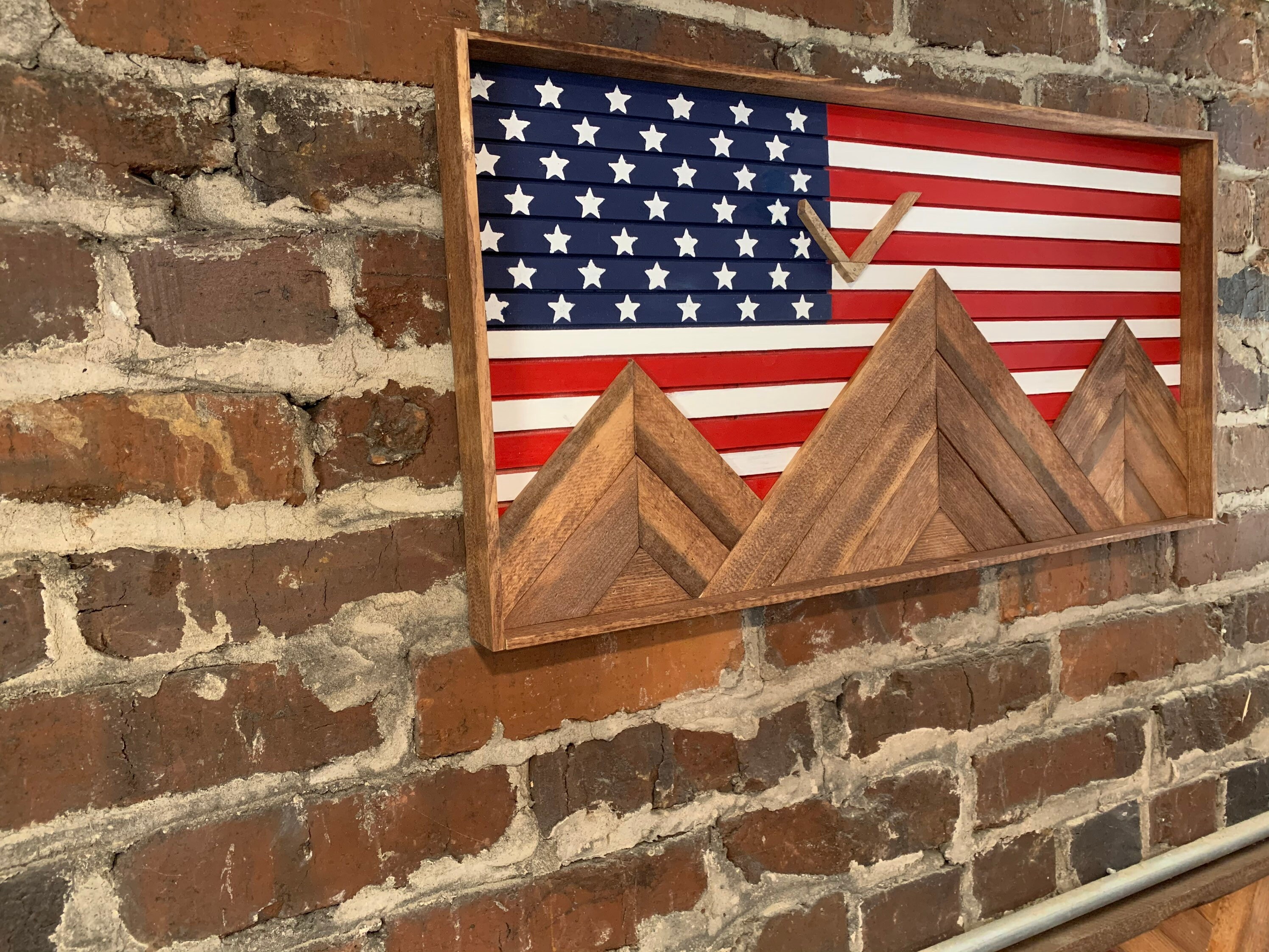 Rustic American Flag Mountain Wood Wall Art Wall Decor - Etsy