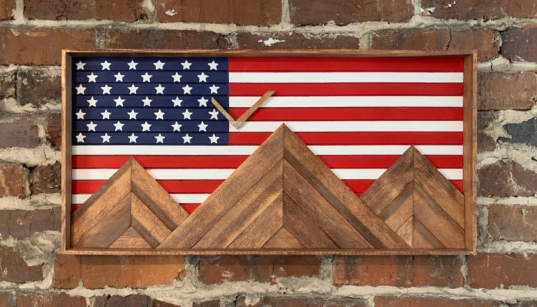 Rustic American Flag Mountain Wood Wall Art Wall Decor Rustic Flag ...