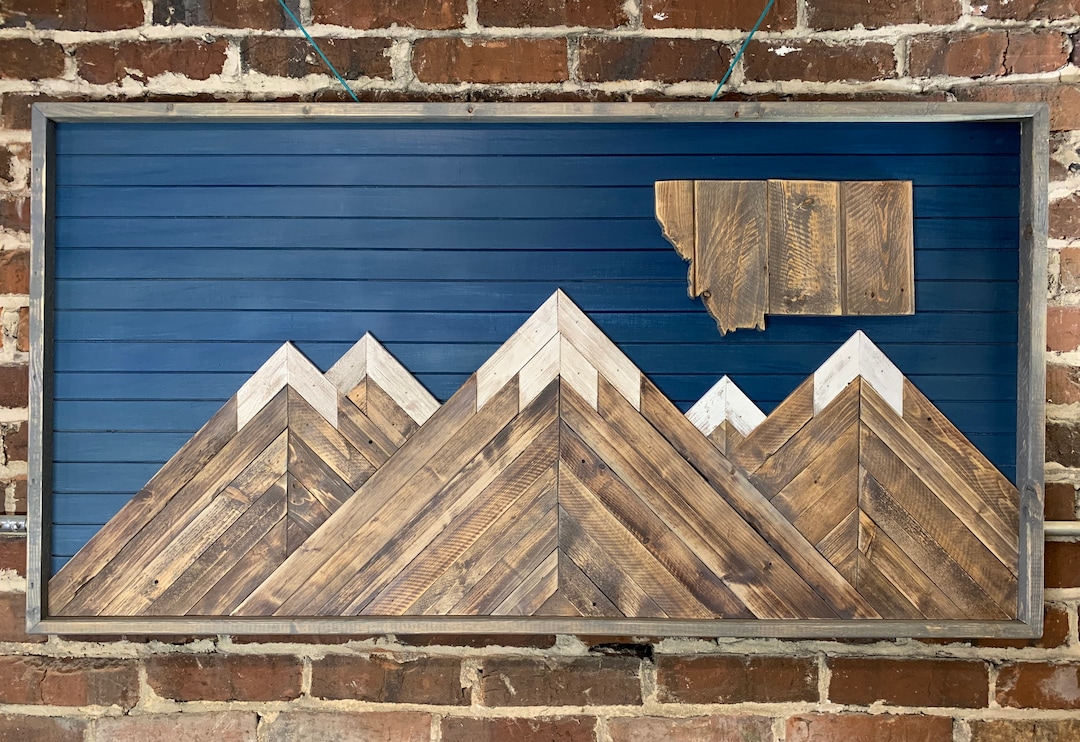 Rustic State Design Wood Mountain Art - Mountain Wood Wall Decor ...