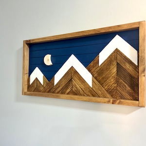 Rustic Navy Background W/ Moon - Rustic Mountain Wood Wall Art-wall ...