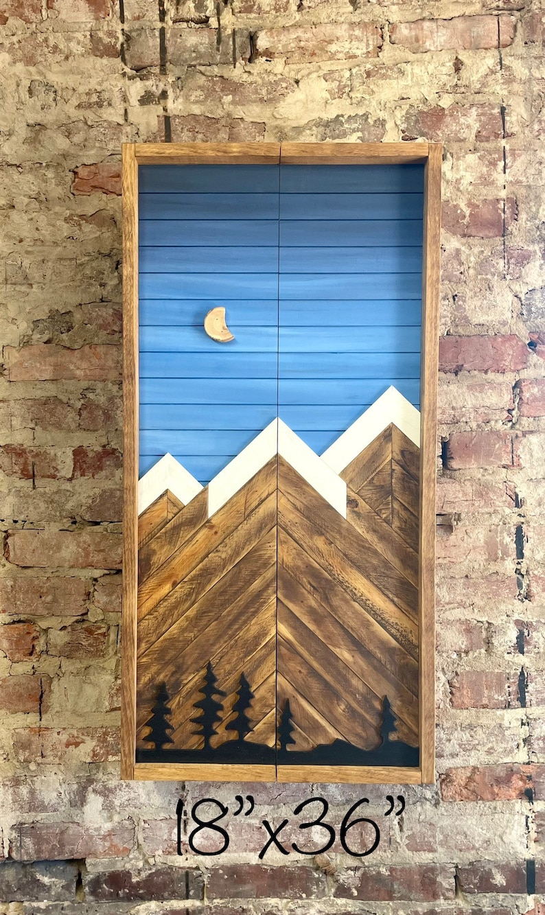 Rustic Mountain Cabinet Blue Sky W/ Trees Mountain Art - Etsy