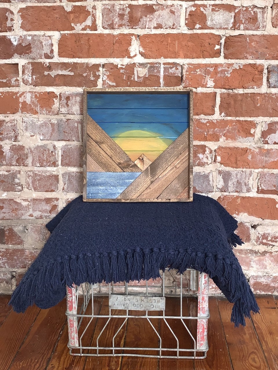 Blue Sky Sunrise/sunset - Rustic Mountain Wood Wall Art With Water ...