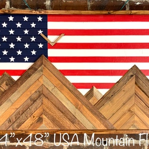 Rustic American Flag Mountain Wood Wall Art - Wall Decor - Rustic Flag ...