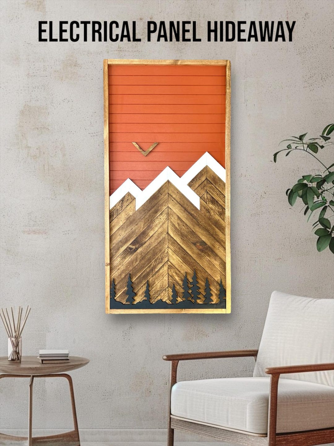 Rustic Electrical Panel Cover - Tuscan Orange Mountain With Trees ...