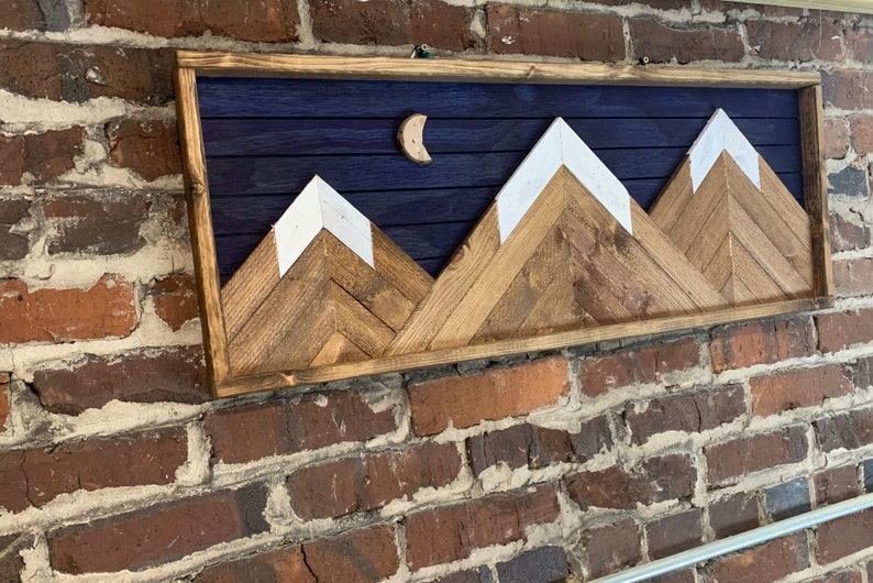 Rustic Navy Background w/ Moon Rustic Mountain Wood Wall | Etsy