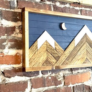 Rustic Navy Background W/ Moon - Rustic Mountain Wood Wall Art-wall ...
