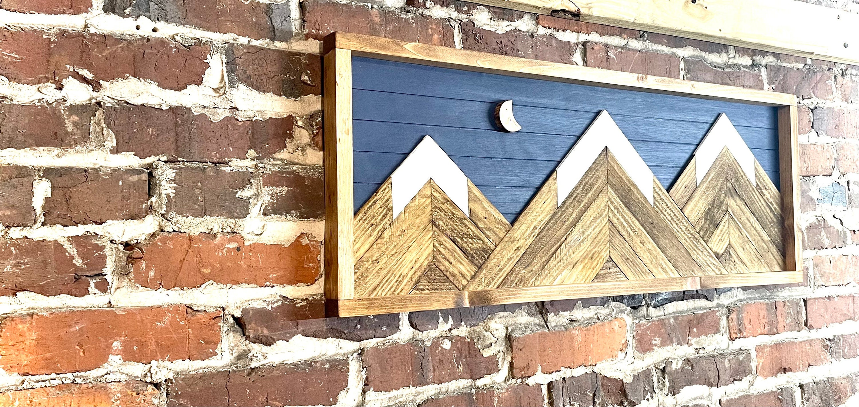 Rustic Navy Background W/ Moon Rustic Mountain Wood Wall - Etsy