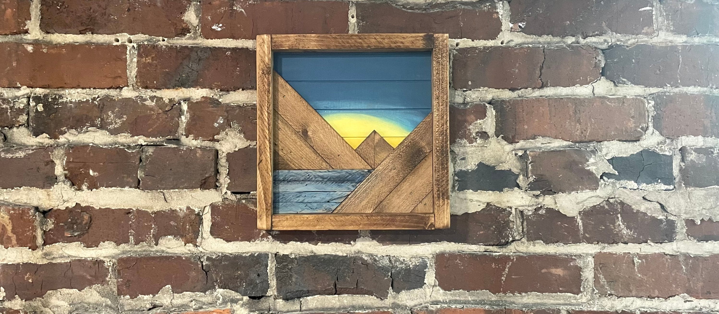 Blue Sky Sunrise/sunset - Rustic Mountain Wood Wall Art With Water ...